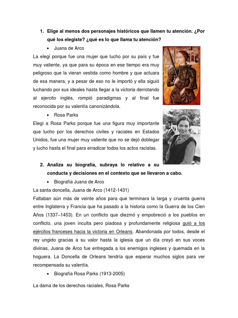 Juana de Arco y Rosa Parks: Valientes Líderes | PDF | Juana de arco ...