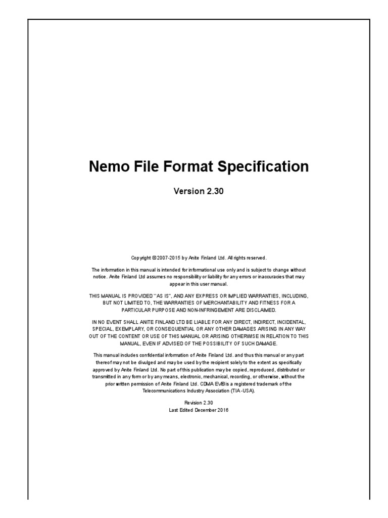 Nemo File Format 2.30 | PDF | Cellular Network | Mobile Phones