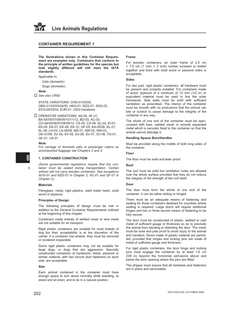 Live Animal Regulations | PDF | Weaning | Door