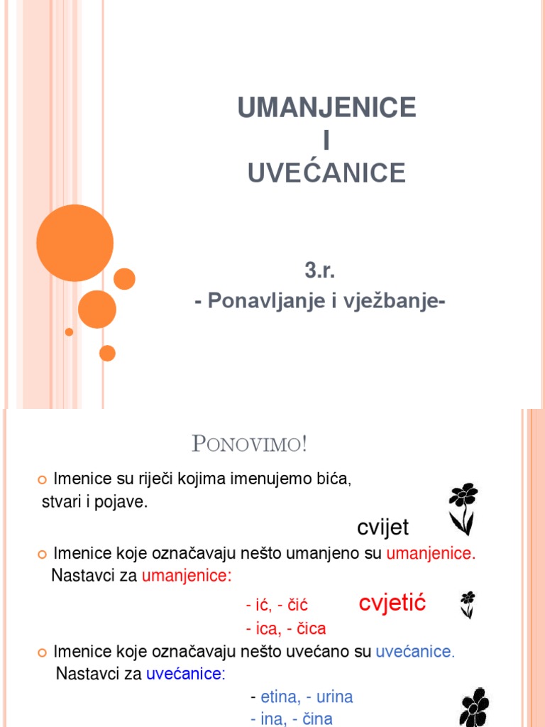 Umanjenice I Uvećanice: 3.r. - Ponavljanje i vježbanje