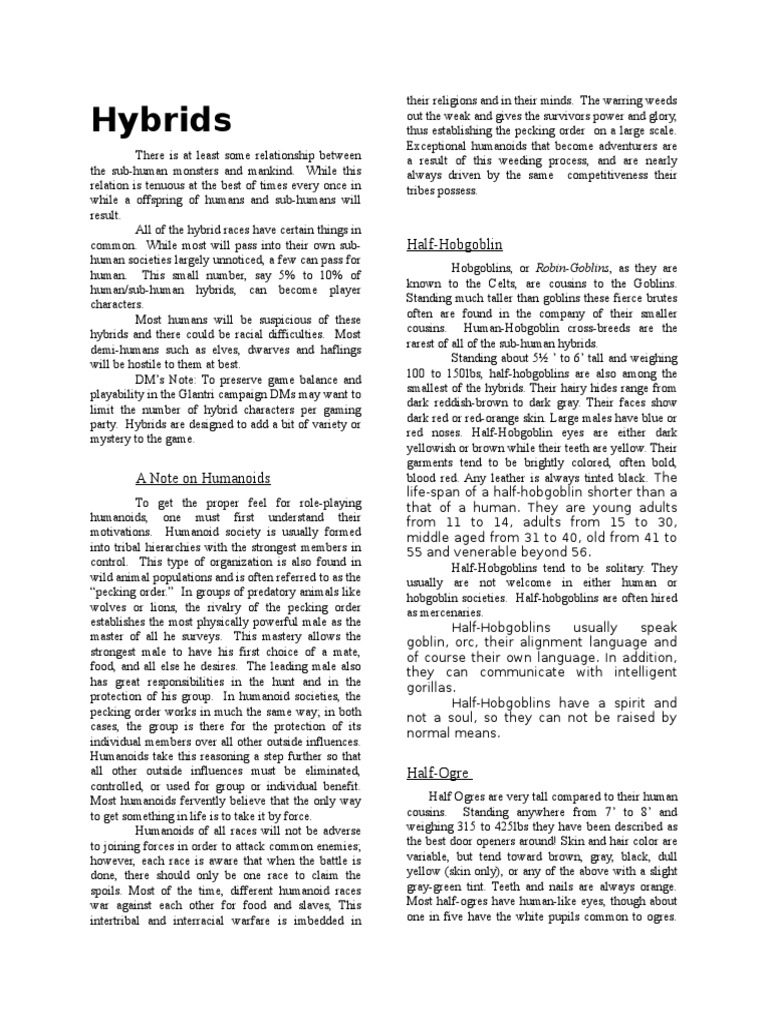 Hybrids | PDF | Orc (Middle Earth) | Fantasy Role Playing Games