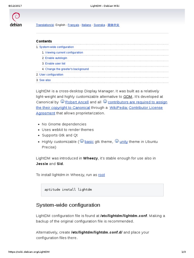 LightDM - Debian Wiki | PDF | User (Computing) | Login