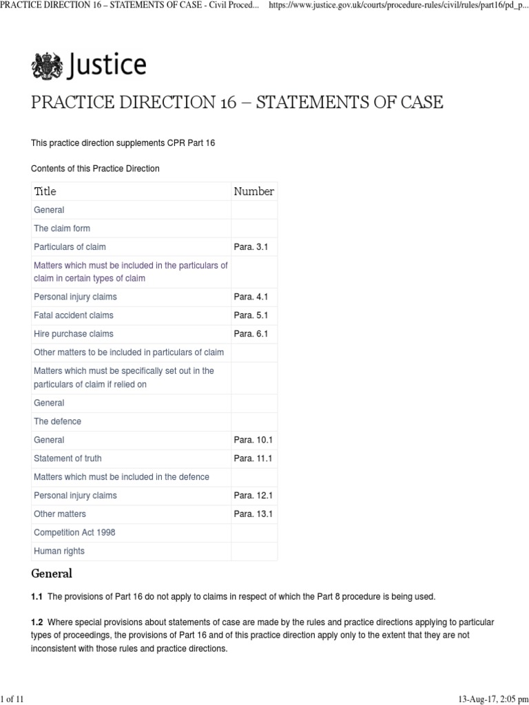 Practice Direction 16 - Statements of Case - Civil Procedure Rules ...