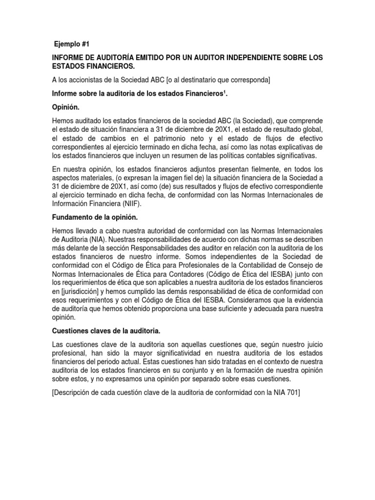 Ejemplos Informes de Auditoria | PDF | Contralor | Auditoría financiera
