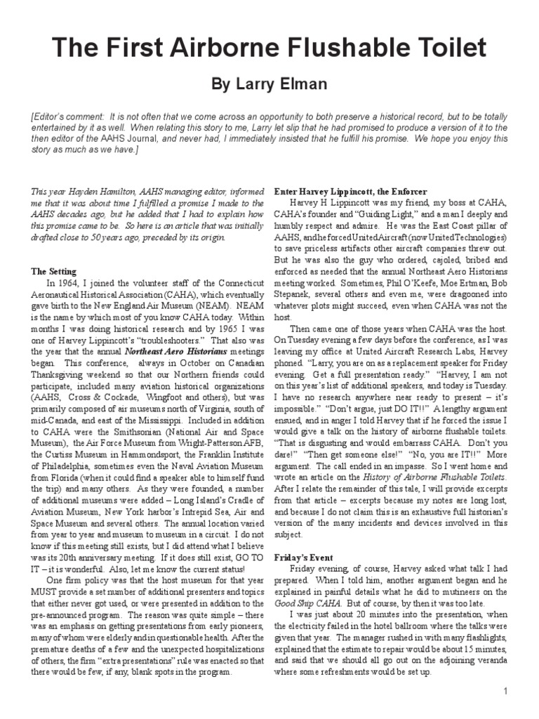 The History of Airborne Flushable Toilets | PDF | Airliner | Public Toilet