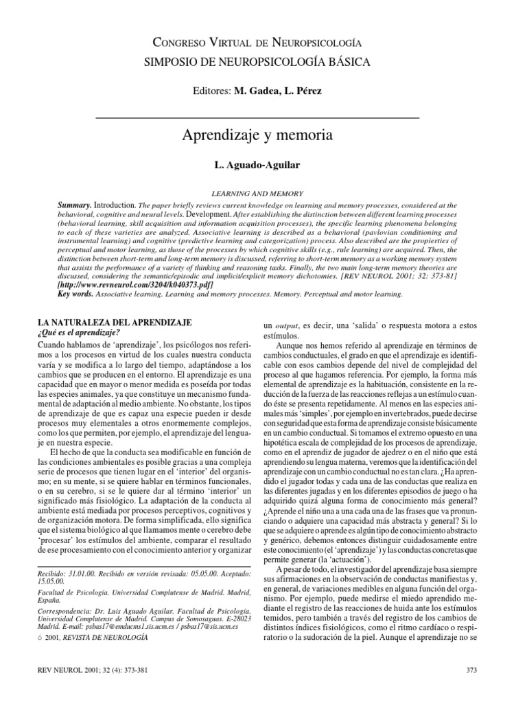 Understanding the Nature of Learning and Memory: A Review of Current ...