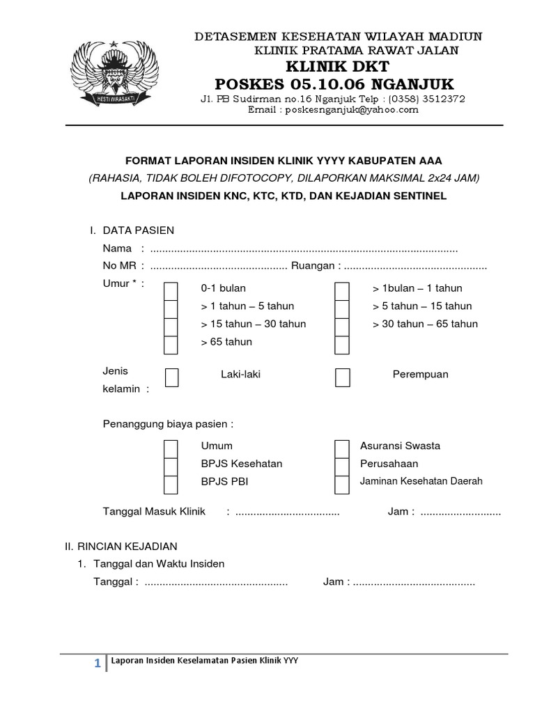Formulir Laporan Insiden Keselamatan Pasien | PDF