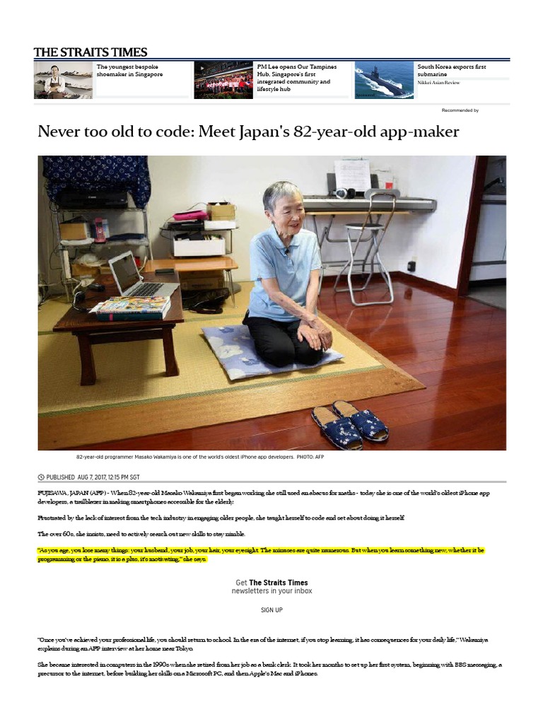 Never Too Old To Code - Meet Japan's 82-Year-Old App Developer - ST ...