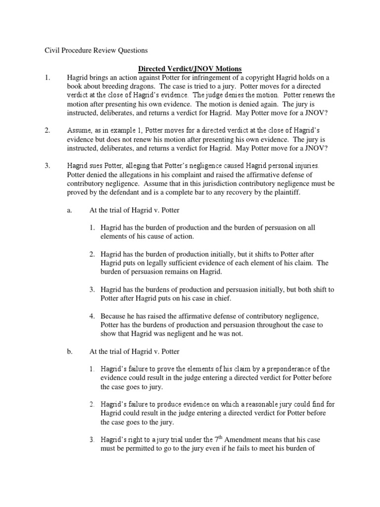 Civil Procedure Review Questions | PDF | Burden Of Proof (Law) | Summary Judgment