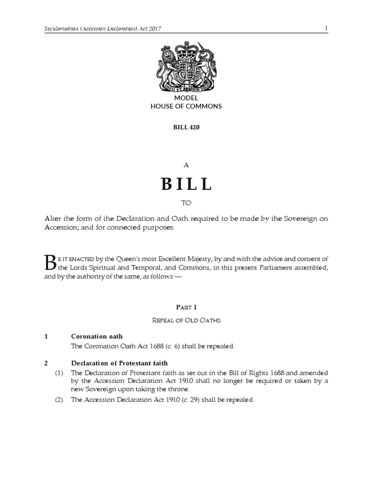 B420 - Secularisation (Accession Declaration) Bill 2017 | PDF | Oath Of ...