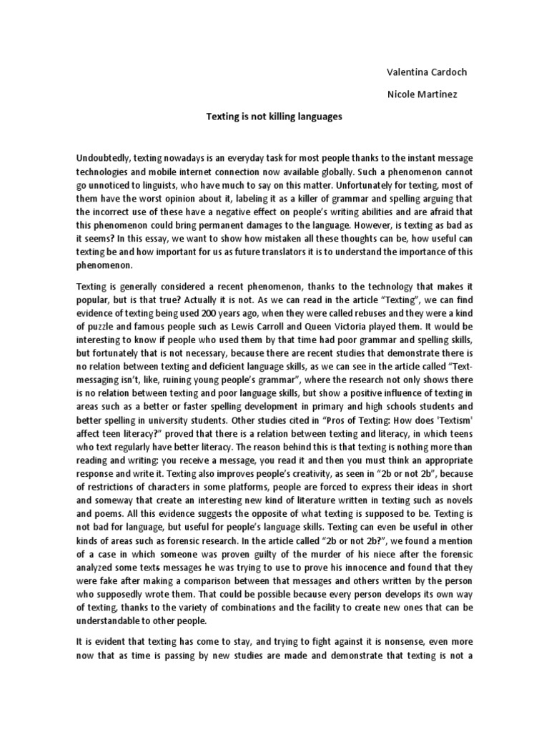 Texting Is Not Killing Languages: Valentina Cardoch Nicole Martinez ...