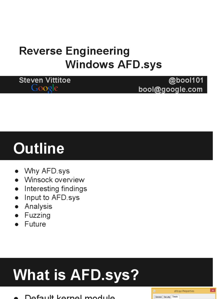 Reverse Engineering the Windows Kernel Driver AFD.sys: An Analysis of its Architecture, Inputs ...