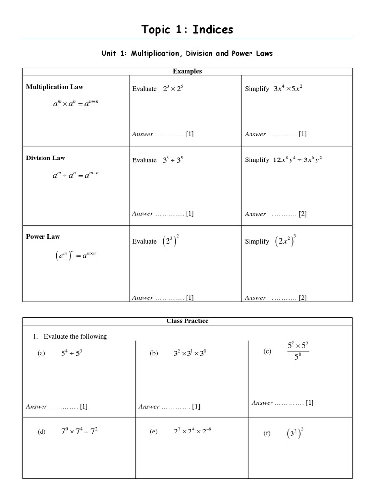 Indices - Revision Year 8 | PDF | Numbers | Mathematical Objects