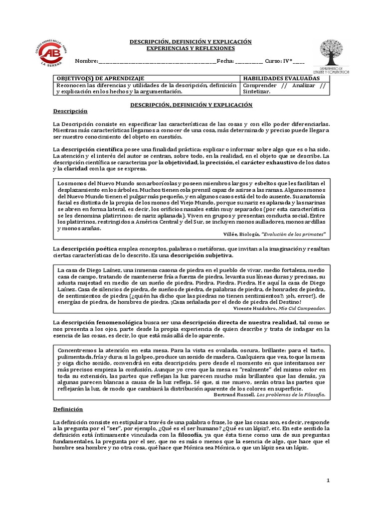 Descripción Definición Explicación | PDF | Definición | Palabra