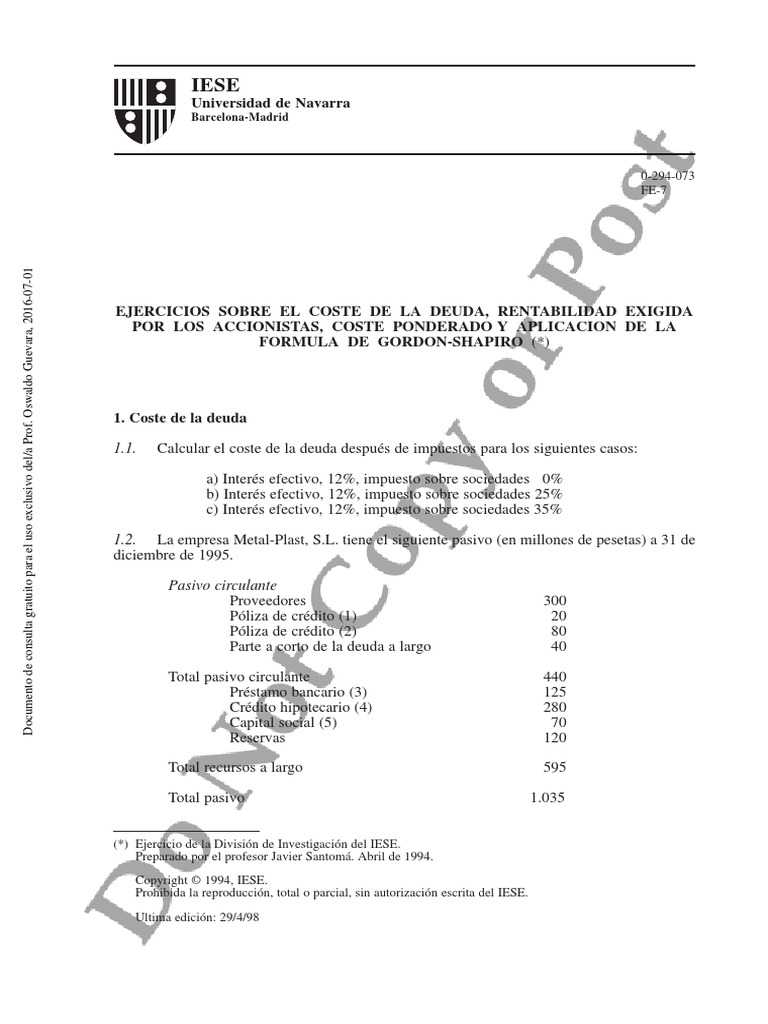 Ejercicios Costo de Capital | PDF | Compartir (Finanzas) | Interés Ejercicios Costo de Capital | PDF | Compartir (Finanzas) | Interés