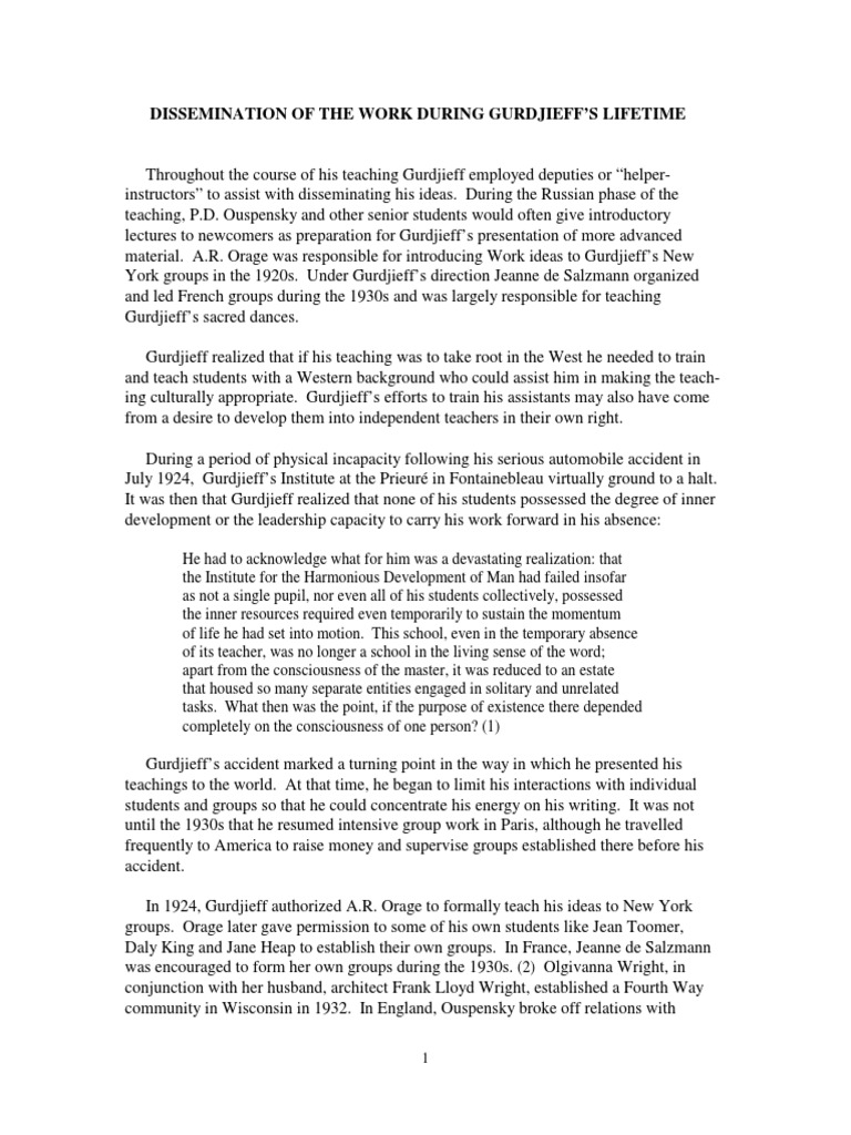 Dissemination of The Work During Gurdjieff'S Lifetime | PDF | Fourth ...