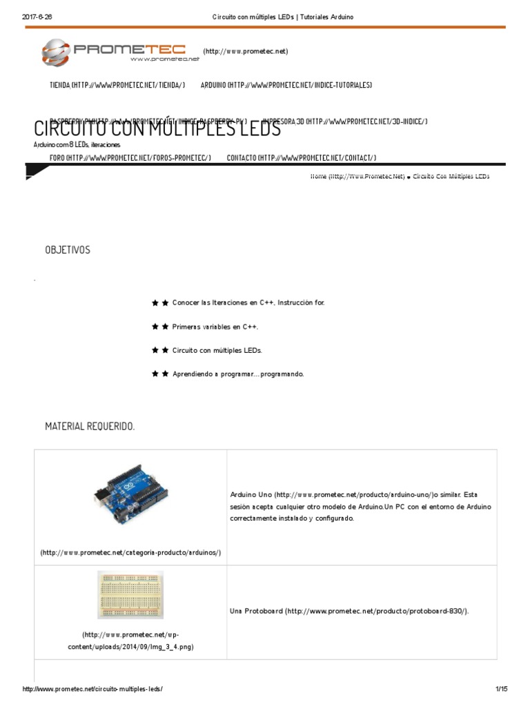 Circuito Con Múltiples LEDs - Tutoriales Arduino | PDF | Arduino | Algoritmos