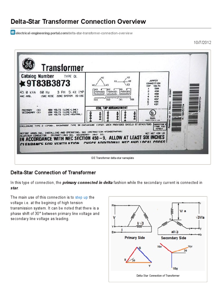 Delta Star Transformer Connection Overview Eep Pdf Transformer