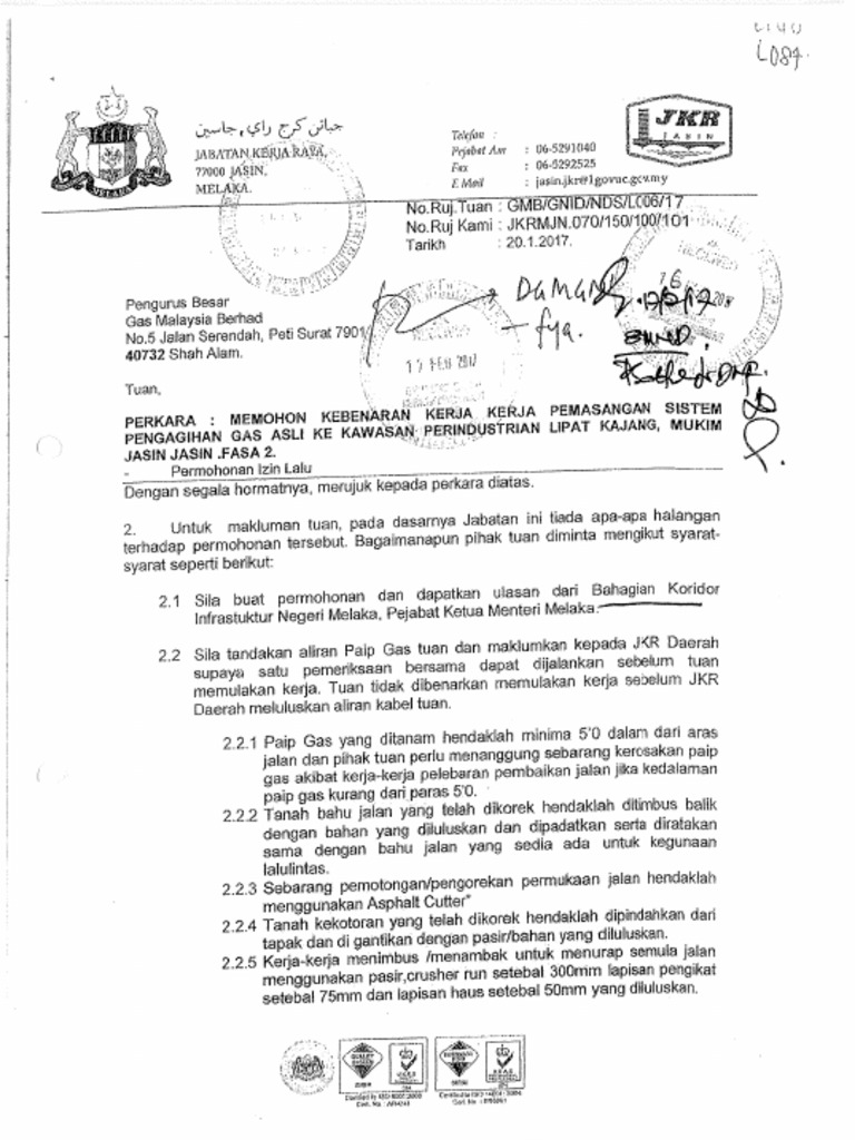 JKR Jasin Wayleave Letter | PDF