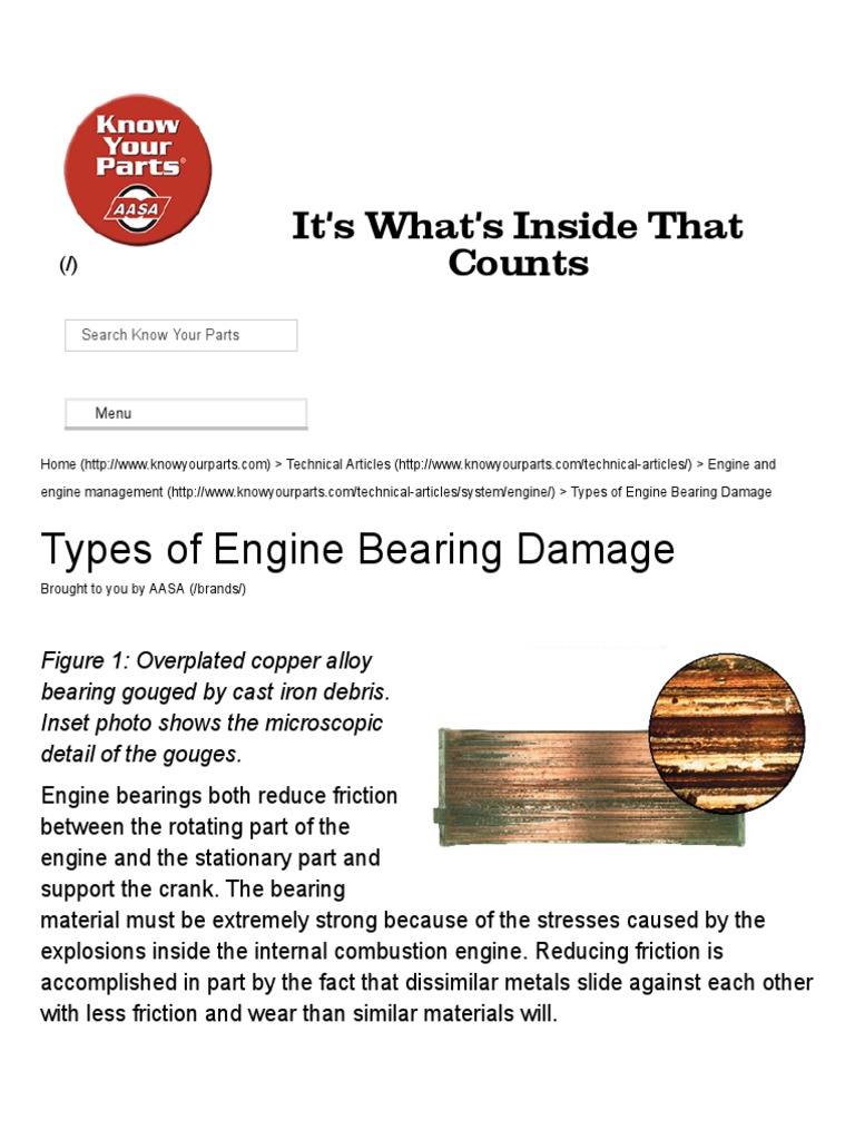 Types of Engine Bearing Damage - KnowYourParts | PDF | Bearing ...