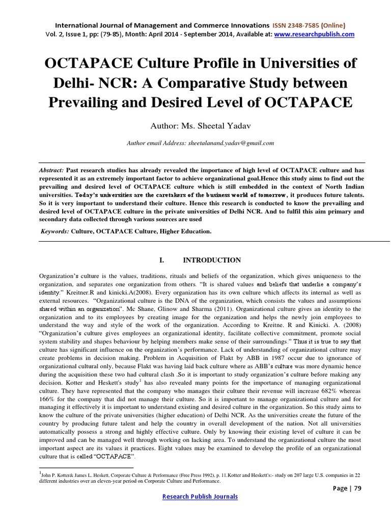 OCTAPACE Culture Profile in Universities | PDF | Organizational Culture ...