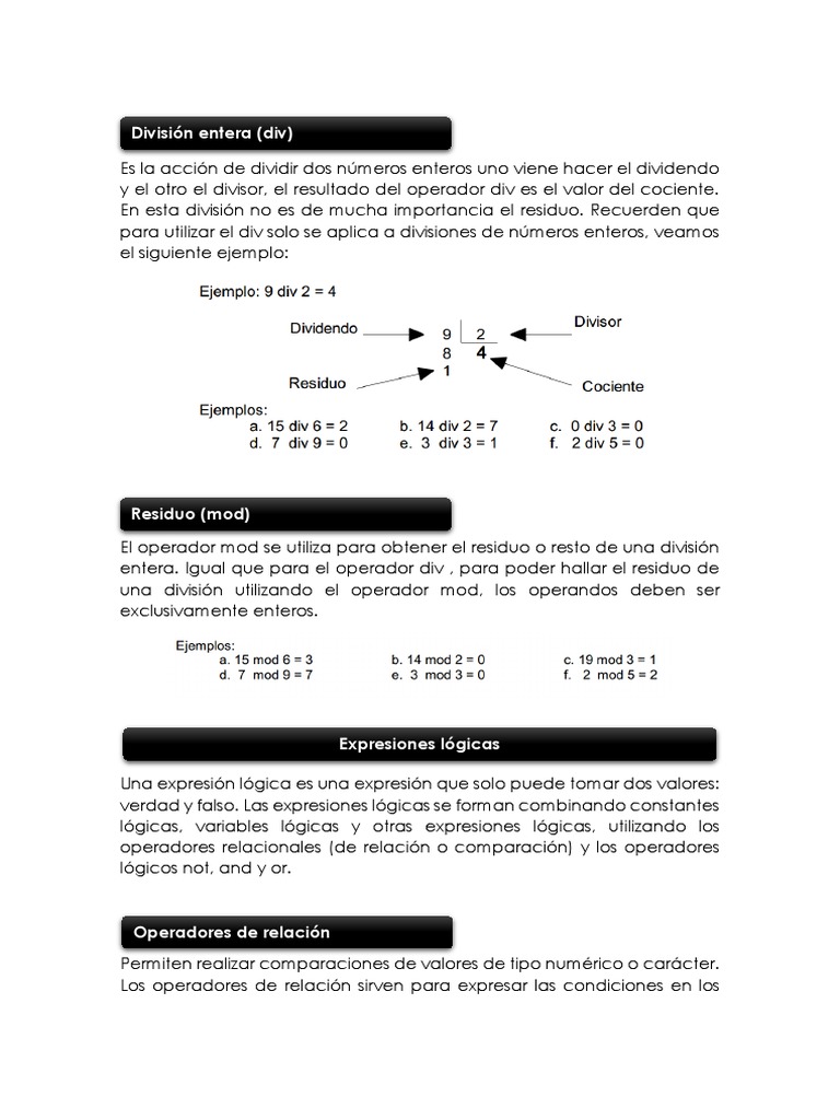 Div. Mod y Expresiones Logicas | PDF | Métodos y materiales de ...