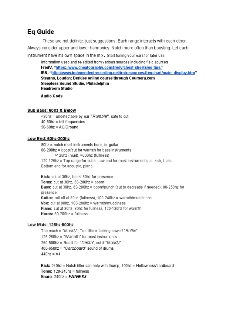 Eq Guide | PDF | Equalization (Audio) | Bass Guitar