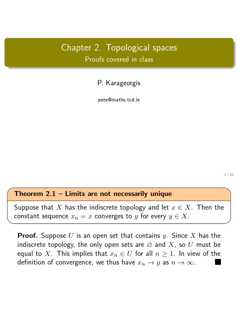 Chapter 2. Topological Spaces: Proofs Covered in Class | PDF | Continuous Function | Compact Space