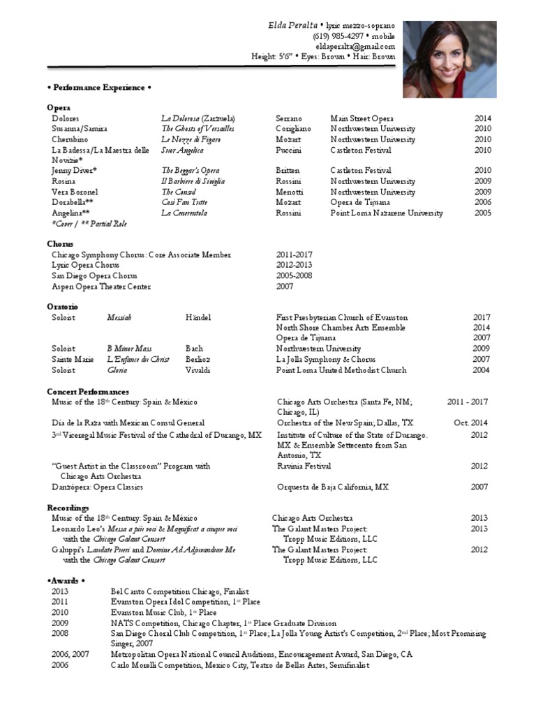 Elda Peralta Mezzo-Soprano CV 8-2017 W C | PDF | The Marriage Of Figaro | Opera