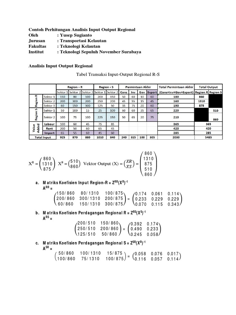 Contoh Perhitungan Analisis Input Output | PDF