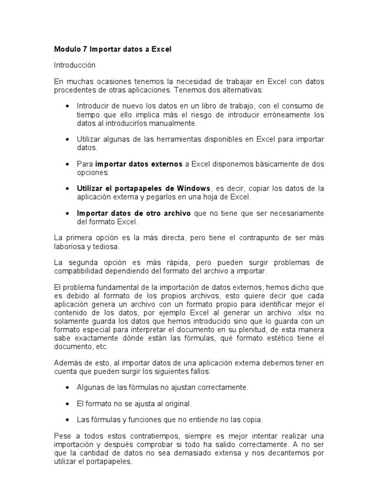 Modulo 7 Importar Datos En Excel Pdf Tabla Base De Datos