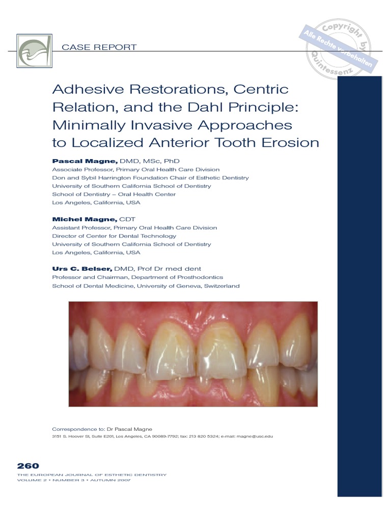 Adhesive Restorations, Centric Relation, and the Dahl Principle ...