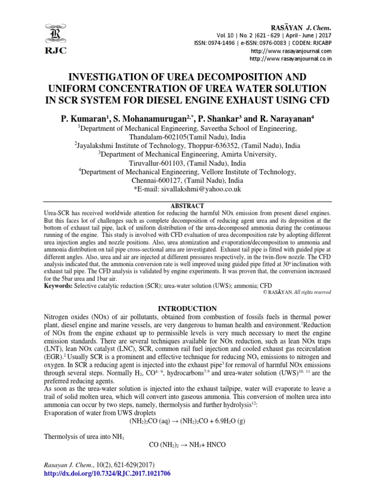 Investigation of Urea Decomposition and Uniform Concentration of Urea ...
