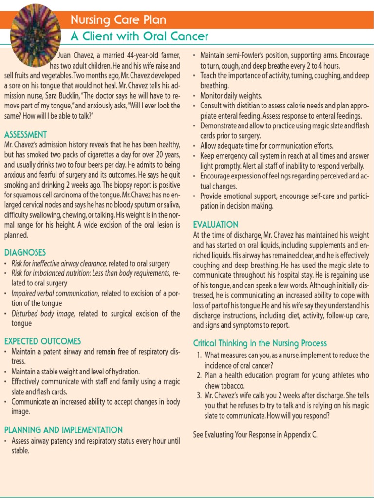 Nursing Care Plan: A Client With Oral Cancer | PDF | Surgery | Home Care