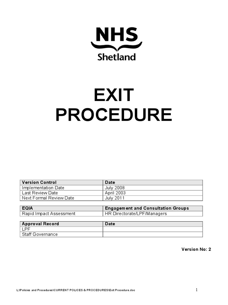 Exit Procedure: Version Control Date | PDF | Employment | Human ...