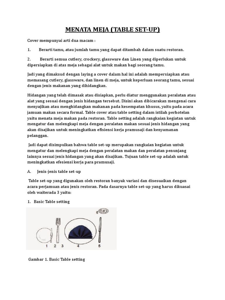 Panduan Lengkap Table Set-Up | PDF | Memasak, Makanan, & Anggur