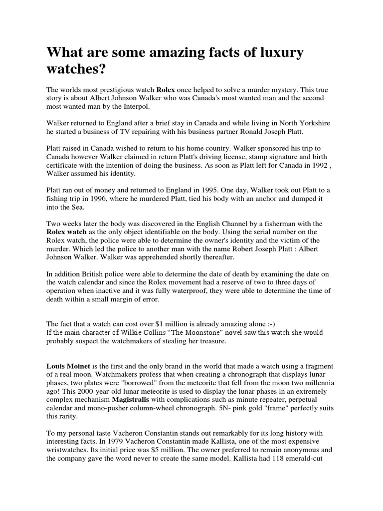 Amazing Facts of Luxury Watches | PDF | Watch | Portable Tools