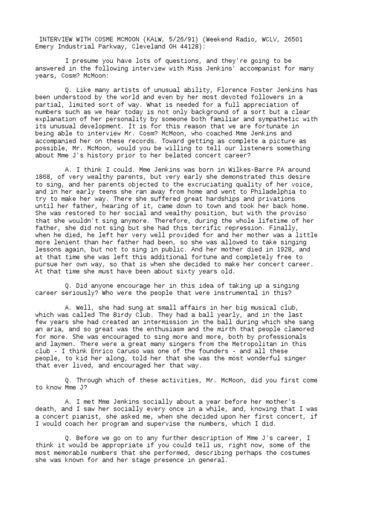 Cosme Mcmoon Interview, 1990s | PDF | Singing | Opera