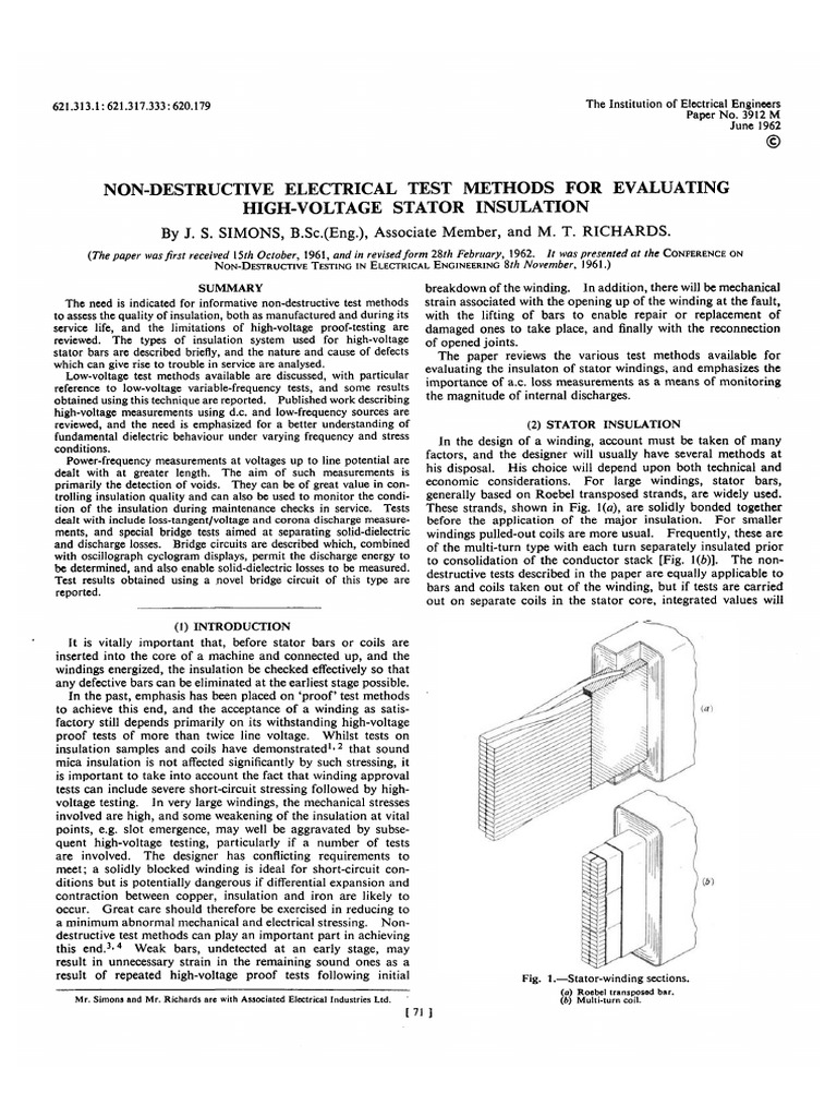 Non-Destructive Electrical Test Methods For Evaluating High-Voltage ...