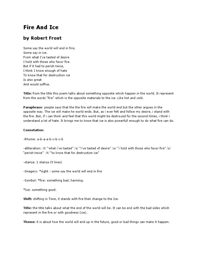 Fire and Ice: Frost's Poem Explores Opposing Views of the World's End | PDF