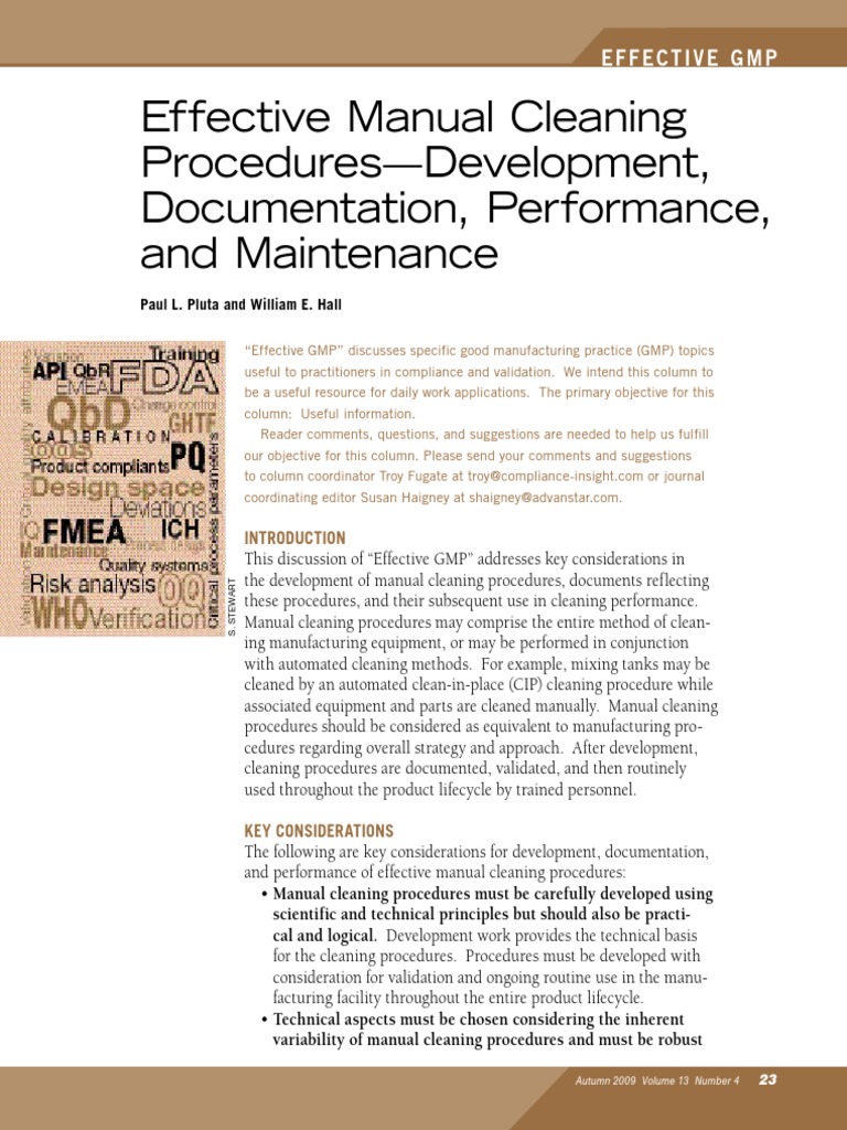 Effective Manual Cleaning Procedures-Development, Documentation ...