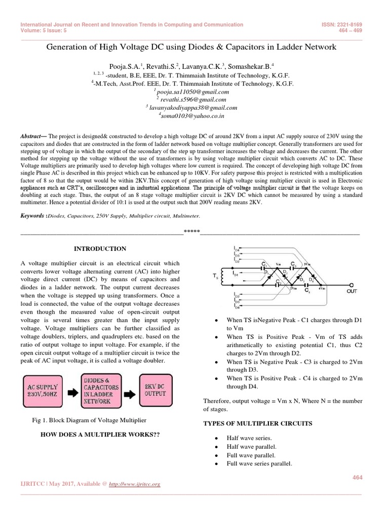 Generation of High Voltage DC Using Diodes & Capacitors in Ladder ...