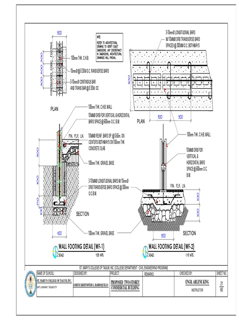 Wall Footing Detail (Wf-1) Wall Footing Detail (Wf-2) : Engr. Arlene ...