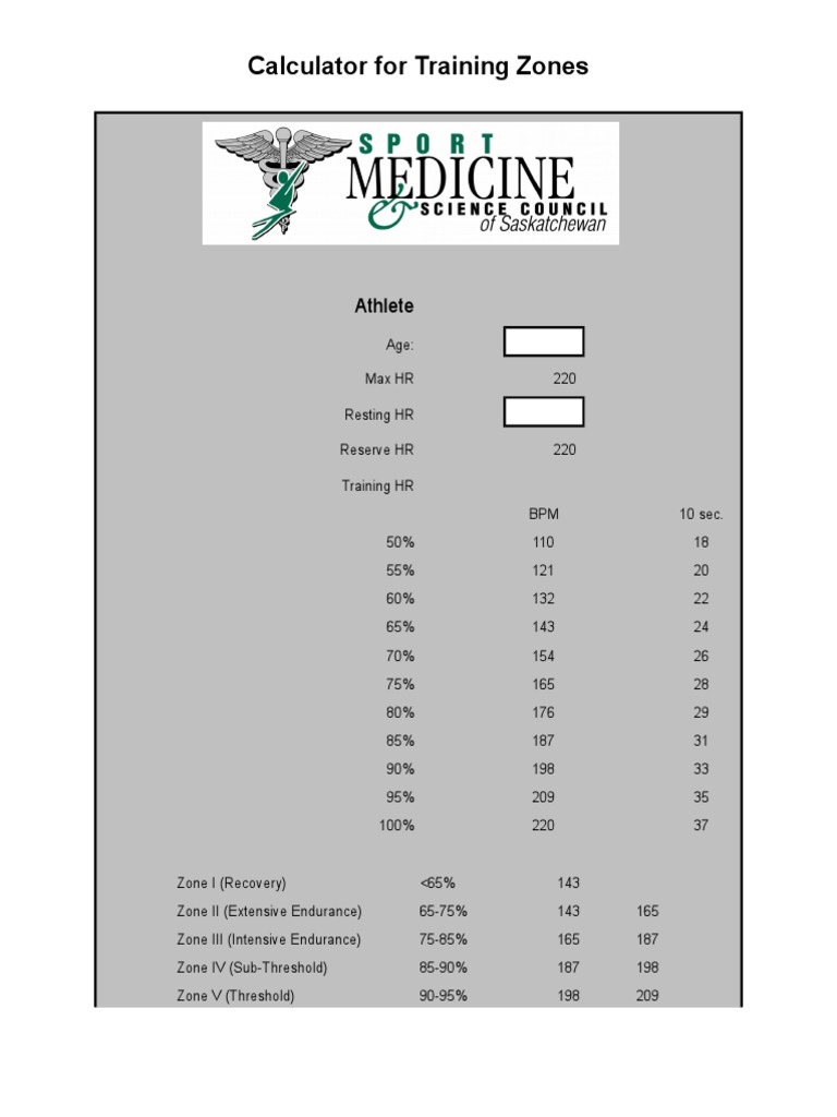 Calculator For Training Zones: Athlete | PDF | Physical Exercise ...
