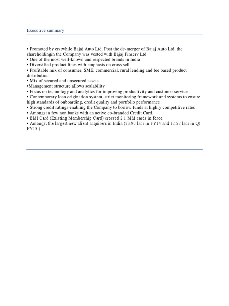 Executive Summary | PDF | Loans | Credit (Finance)