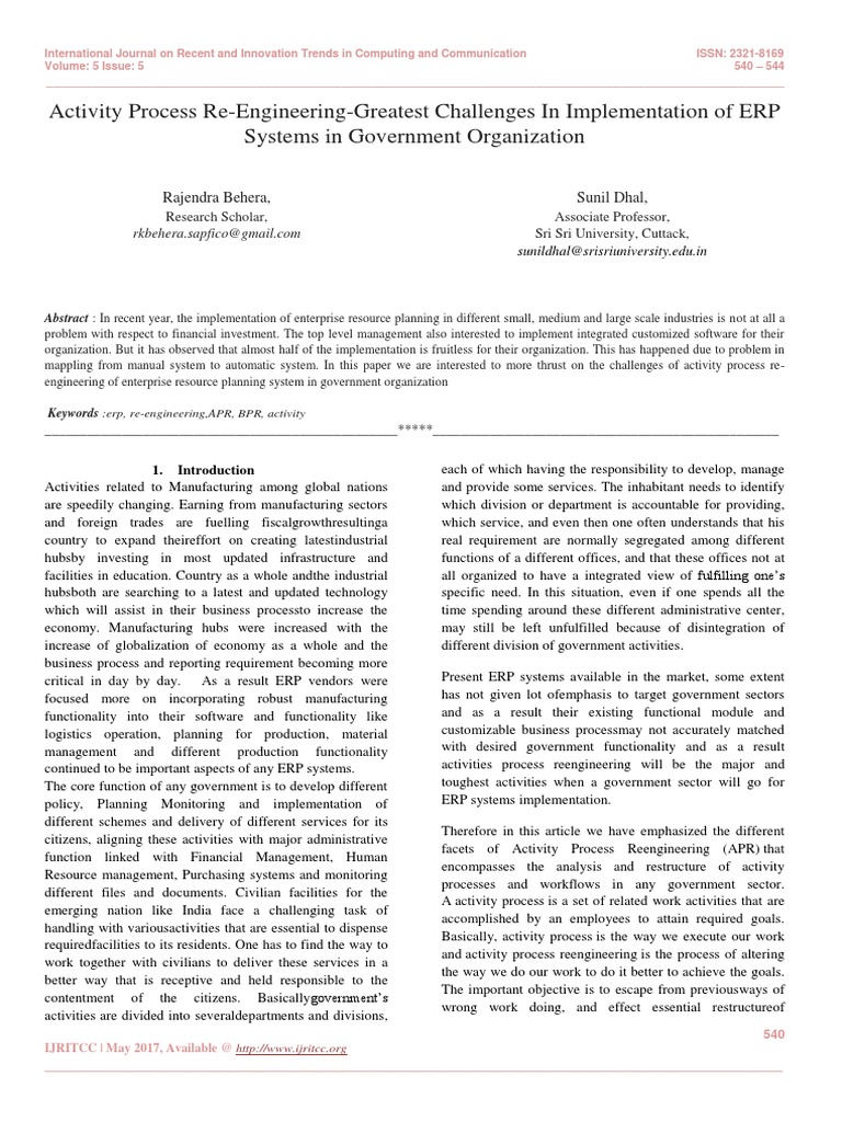 Activity Process Re-Engineering-Greatest Challenges in Implementation ...