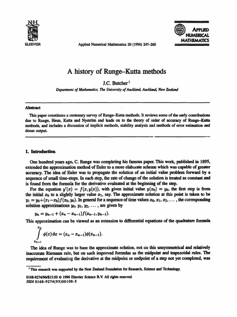 Butcher 1996 RK-history | PDF | Equations | Applied Mathematics