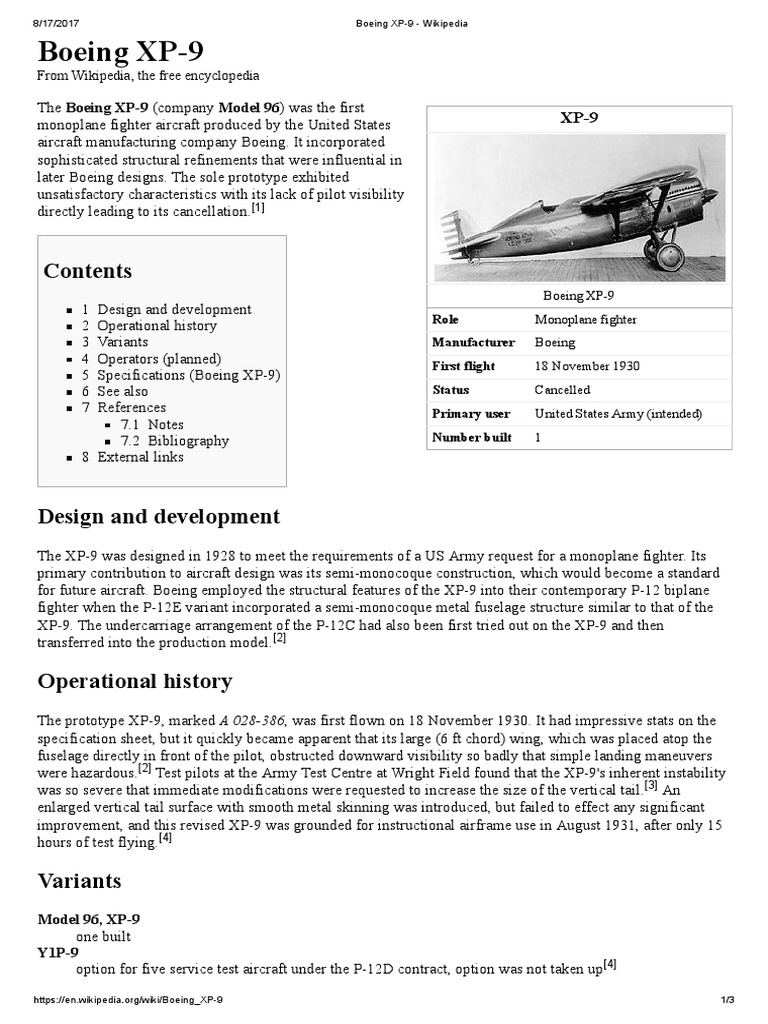 Boeing XP-9: From Wikipedia, The Free Encyclopedia | PDF | Military ...