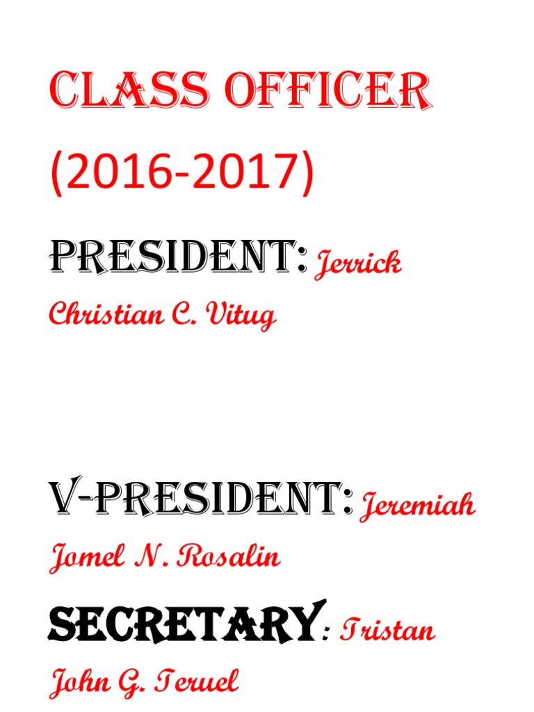 Class Officer (2016-2017) : President | PDF