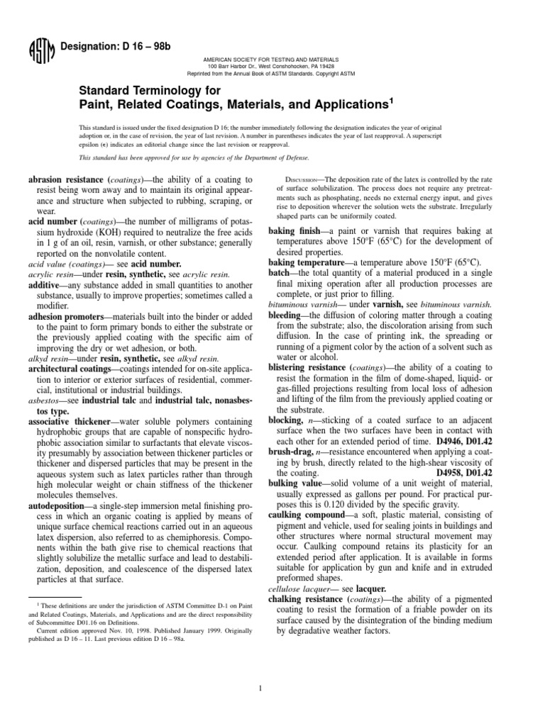 ASTM D16-Paint, Related Coatings, Materials, and Applications | PDF ...